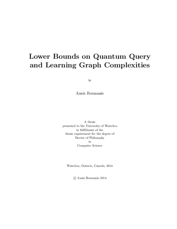 (PDF) Lower Bounds on Quantum Query and Learning Graph Complexities