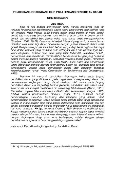 (PDF) Pendidikan Lingkungan Hidup Pada Jenjang Pendidikan Dasar