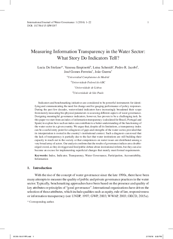 (PDF) Measuring Information Transparency in the Water Sector: What Story Do Indicators Tell ...