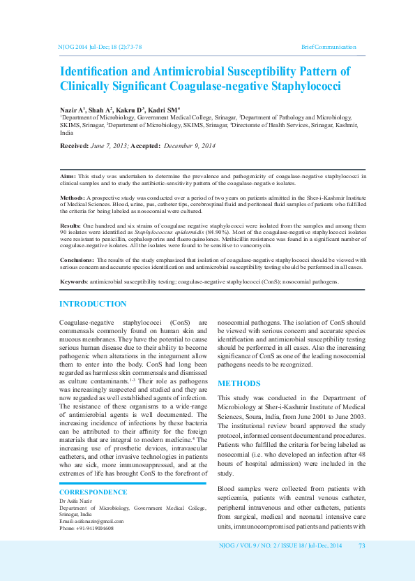 (PDF) Identification and Antimicrobial Susceptibility Pattern of Clinically Significant ...