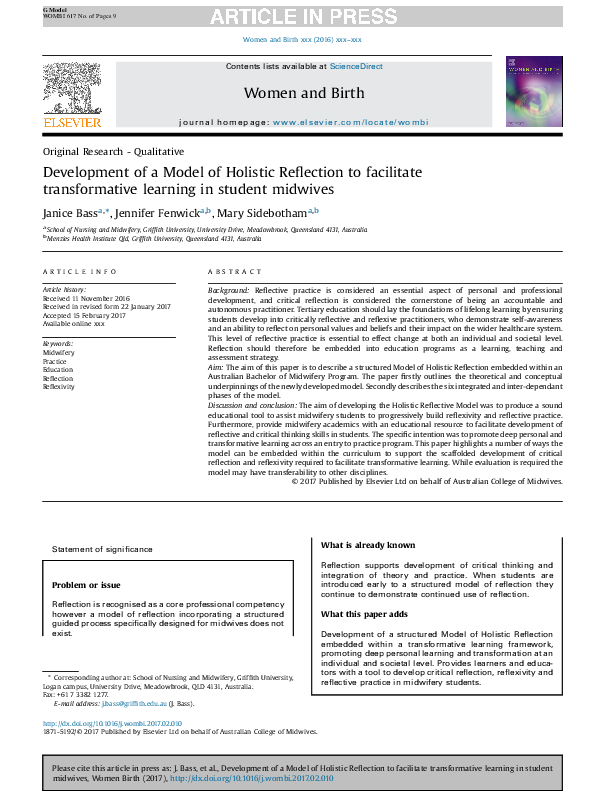 (PDF) Development of a Model of Holistic Reflection to facilitate ...