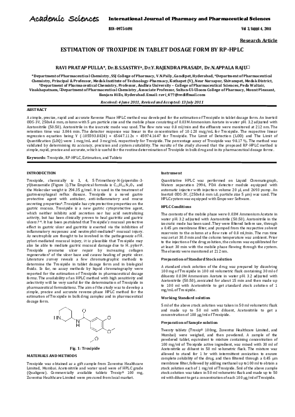 (PDF) Estimation of Troxipide in Tablet Dosage Form by RP-HPLC
