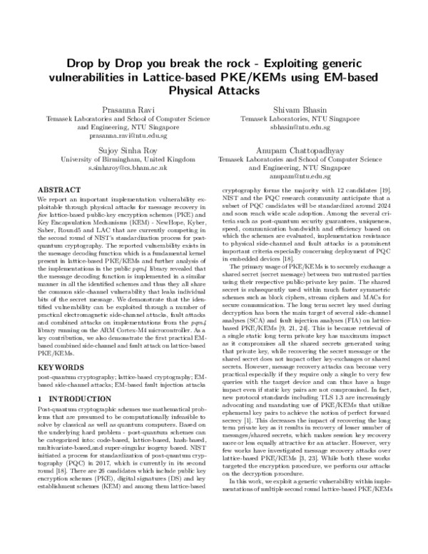(PDF) Drop by Drop you break the rock - Exploiting generic vulnerabilities in Lattice-based PKE ...