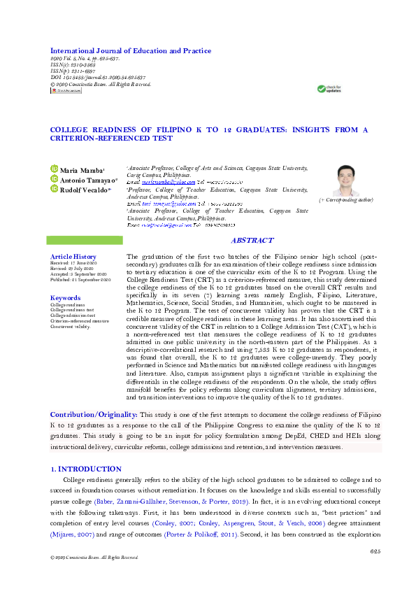 PDF College Readiness Of Filipino K To 12 Graduates Insights From A pdf-college-readiness-of-filipino-k-to-12-graduates-insights-from-a