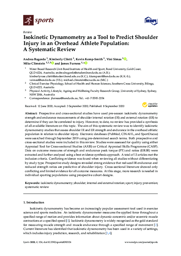 (PDF) Isokinetic Dynamometry as a Tool to Predict Shoulder Injury in an ...
