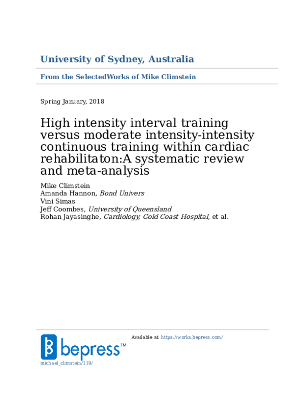(PDF) High intensity interval training versus moderate intensity-intensity continuous training ...