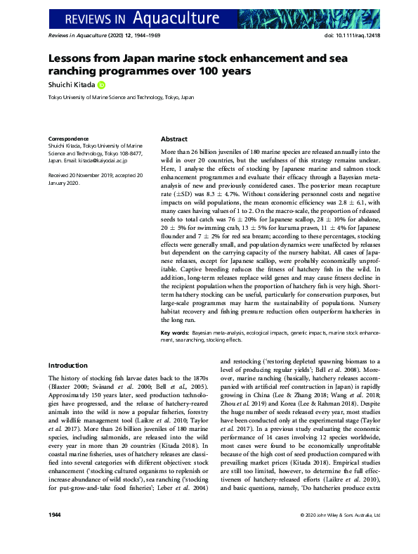 (PDF) Lessons from Japan marine stock enhancement and sea ranching ...