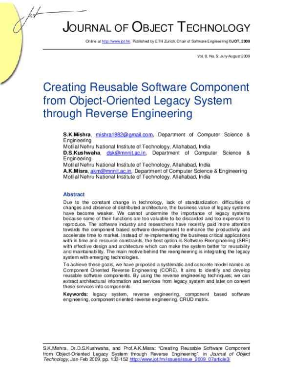 (PDF) Creating Reusable Software Component from Object-Oriented Legacy System through Reverse ...