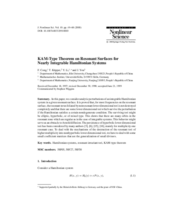 (PDF) KAM-Type Theorem on Resonant Surfaces for Nearly Integrable ...