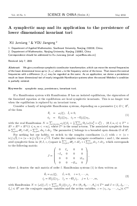 (PDF) A symplectic map and its application to the persistence of lower ...