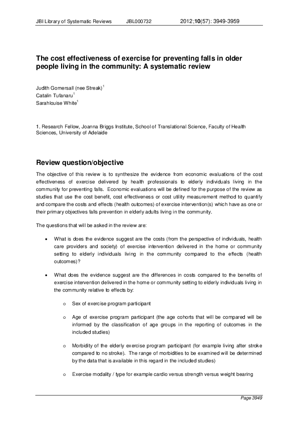 Pdf The Cost Effectiveness Of Exercise For Preventing Falls In Older People Living In The