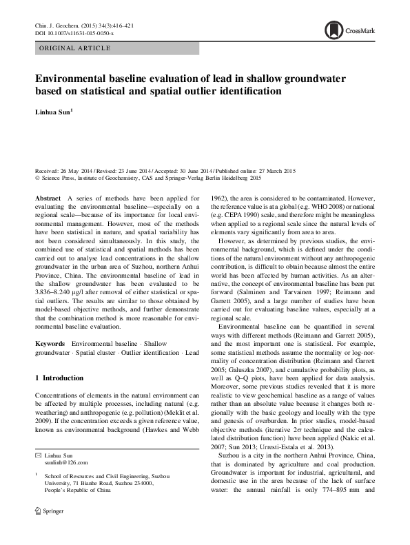 (PDF) Environmental baseline evaluation of lead in shallow groundwater ...