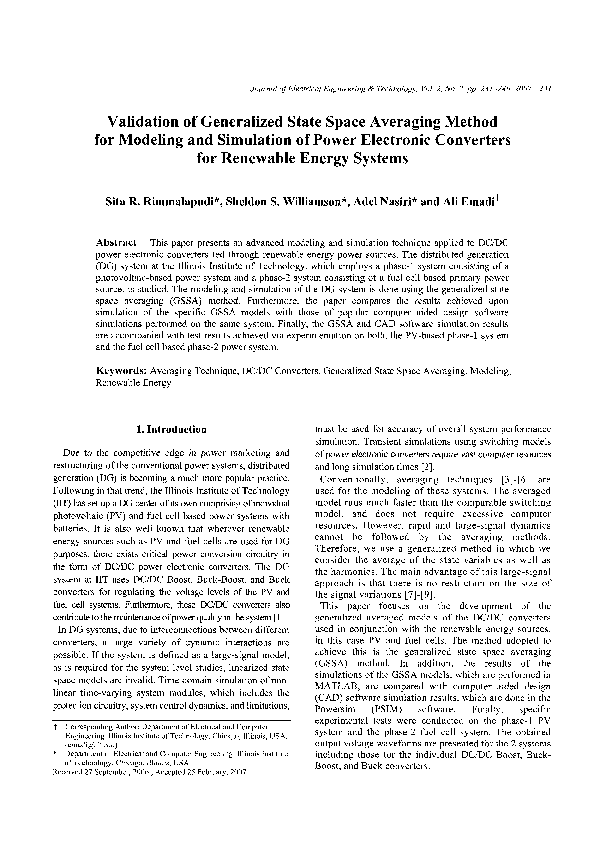 Pdf Validation Of Generalized State Space Averaging Method For Modeling And Simulation Of