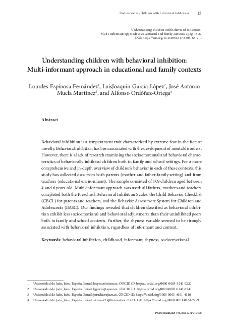 (PDF) Understanding children with Behavioral Inhibition