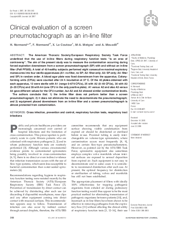 (PDF) Clinical evaluation of a screen pneumotachograph as an in-line filter