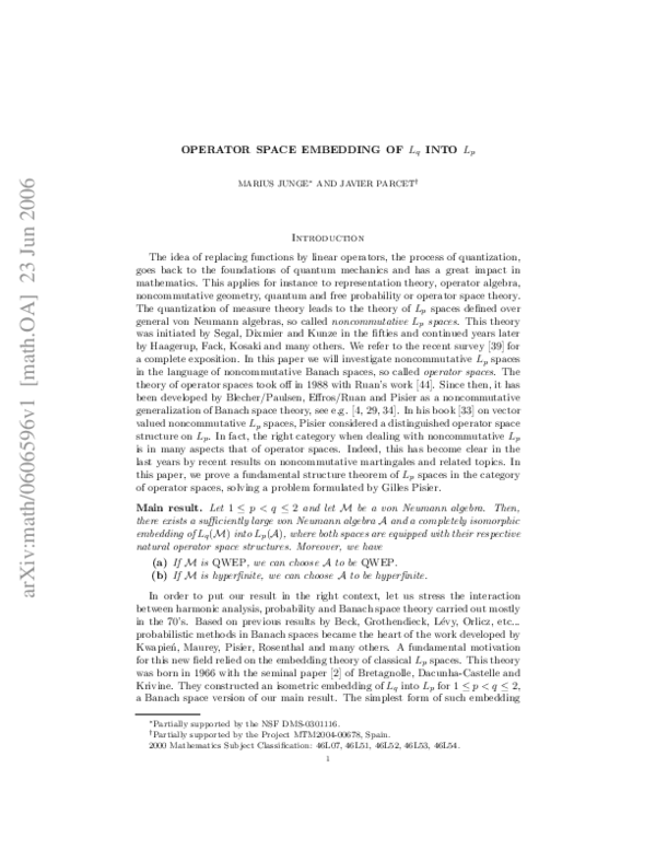 (PDF) Operator space embedding of Lq into Lp