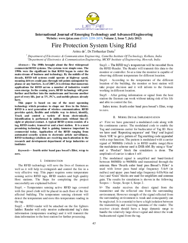 (PDF) Fire Protection System Using Rfid
