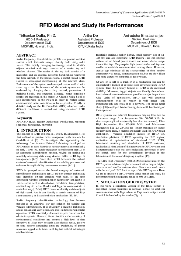 (PDF) RFID Model and Study Its Performances