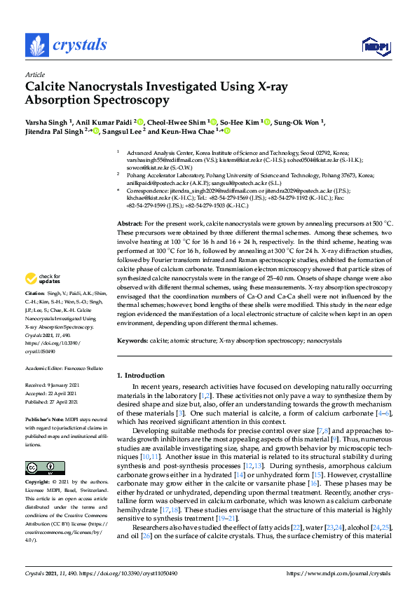 (PDF) Calcite Nanocrystals Investigated Using X-ray Absorption Spectroscopy