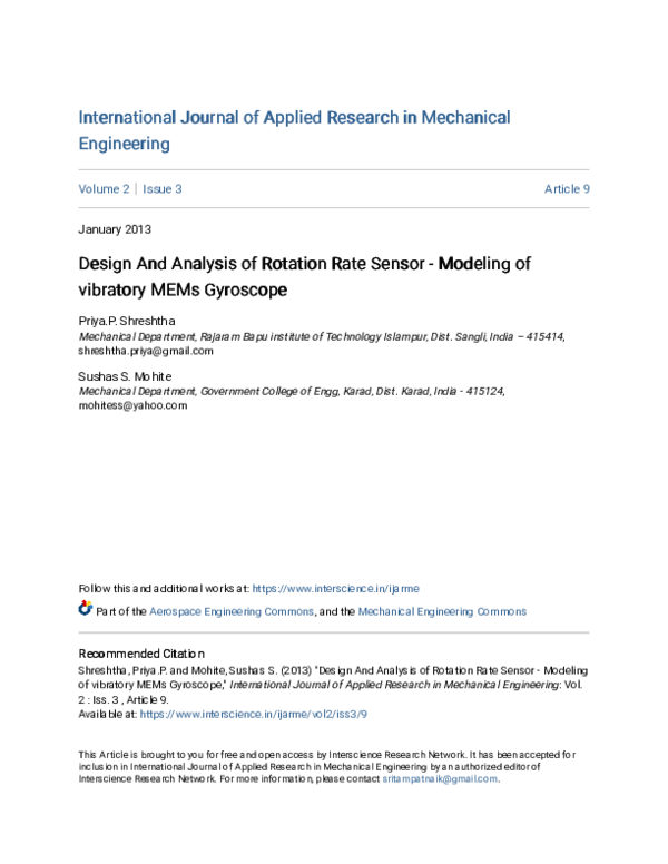 Pdf Design And Analysis Of Rotation Rate Sensor Modeling Of