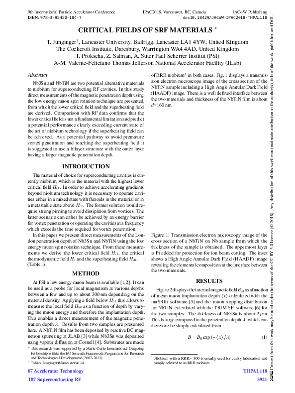 (PDF) Critical Fields of SRF Materials