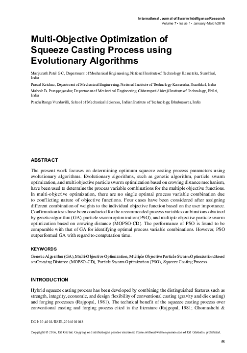 Pdf Multi Objective Optimization Of Squeeze Casting Process Using Evolutionary Algorithms