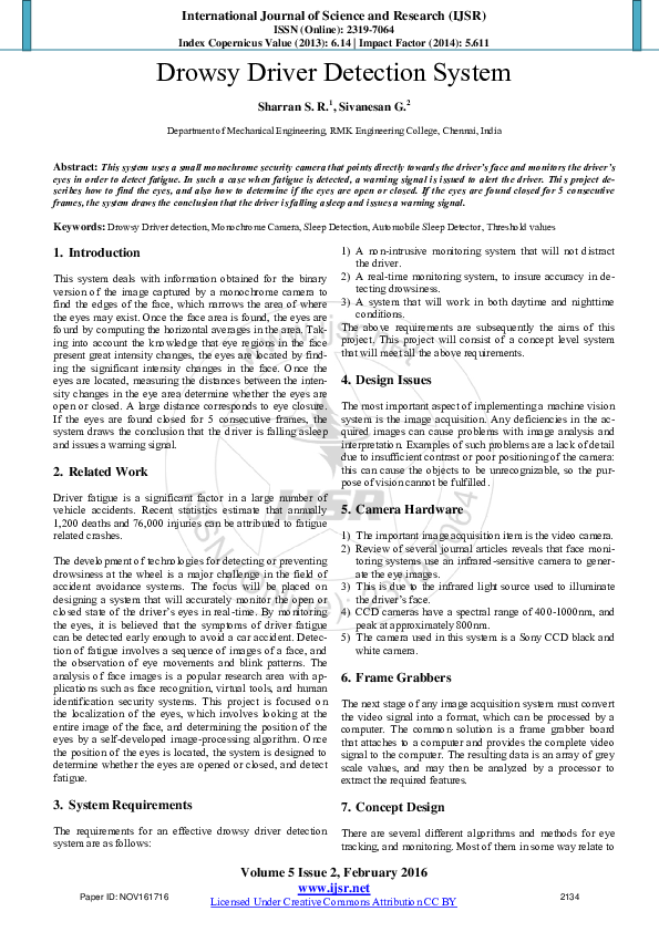 (PDF) Drowsy Driver Detection System