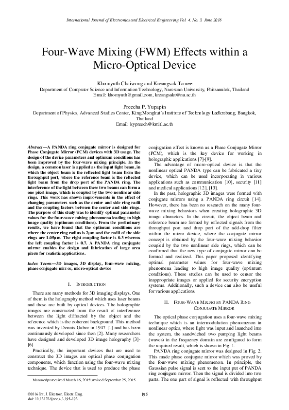 (PDF) Four-Wave Mixing (FWM) Effects within a Micro-Optical Device