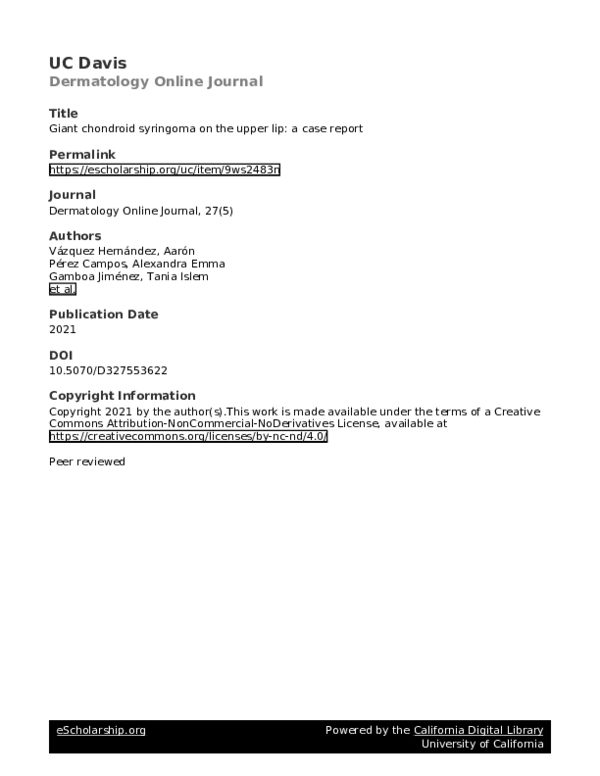 (PDF) Giant chondroid syringoma on the upper lip: a case report