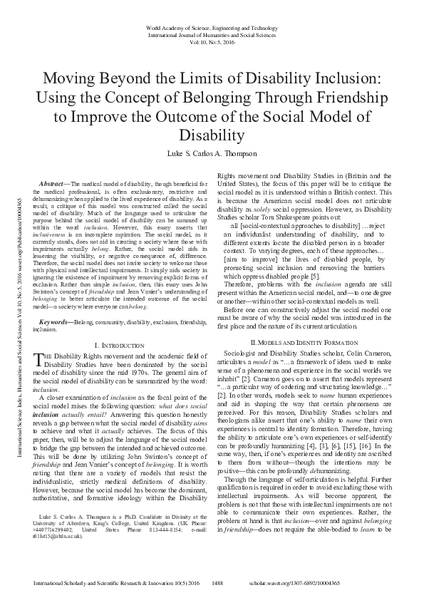 (PDF) Moving Beyond the Limits of Disability Inclusion: Using the ...