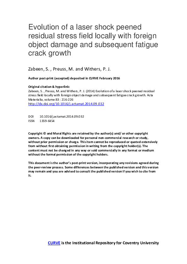 (PDF) Evolution of a laser shock peened residual stress field locally ...