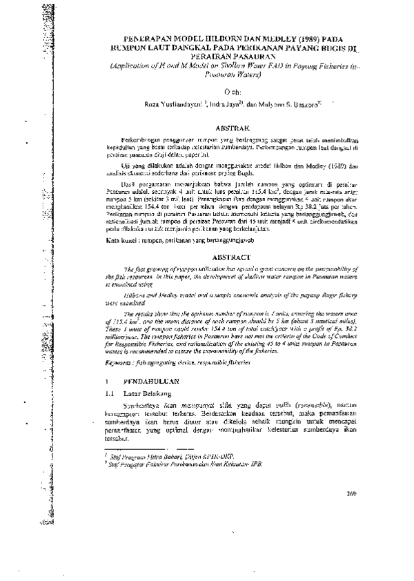 (PDF) Penerapan Model Hilborn Dan Medley (1989) Pada Rumpon Laut ...