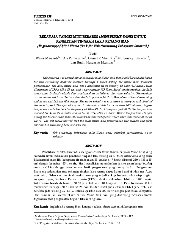 (PDF) Rekayasa Tangki Mini Berarus (Mini Flume Tank) Untuk Penelitian ...