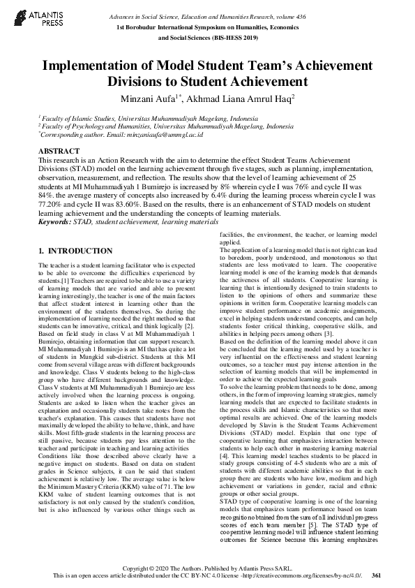 (PDF) Implementation of Model Student Team’s Achievement Divisions to Student Achievement