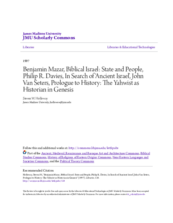 (PDF) Prologue to History: The Yahwist as Historian in Genesis