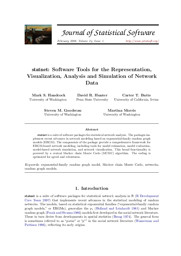 (PDF) statnet: Software Tools for the Representation, Visualization, Analysis and Simulation of ...