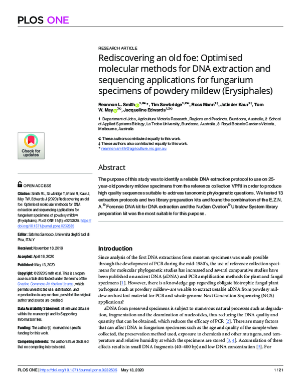 (PDF) Rediscovering an old foe: Optimised molecular methods for DNA ...