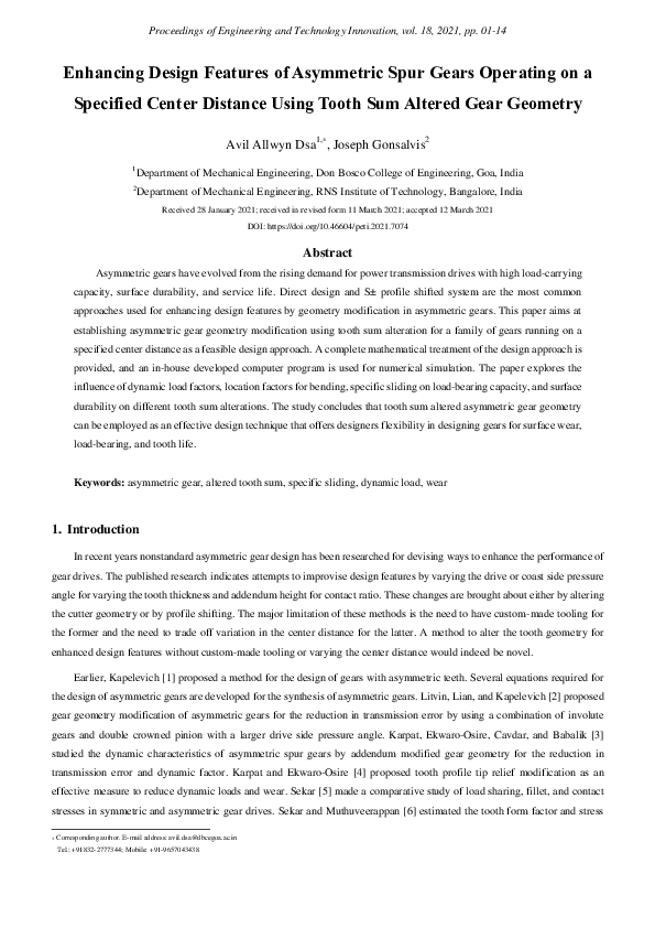 (PDF) Enhancing Design Features of Asymmetric Spur Gears Operating on a ...