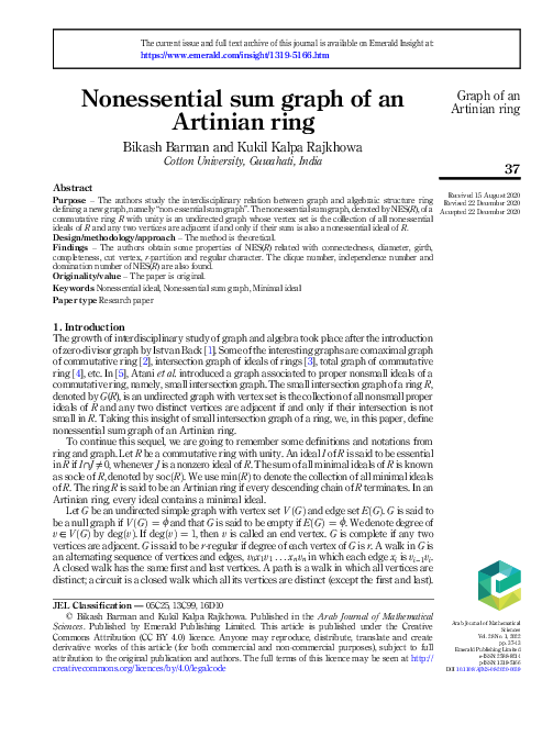 (PDF) Nonessential sum graph of an Artinian ring