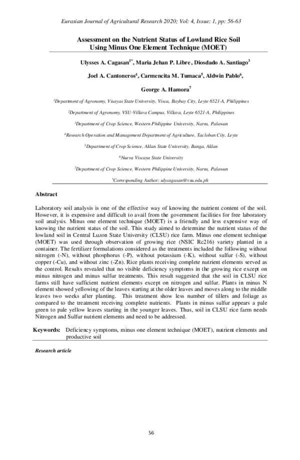 (PDF) Assessment on the Nutrient Status of Lowland Rice Soil Using ...