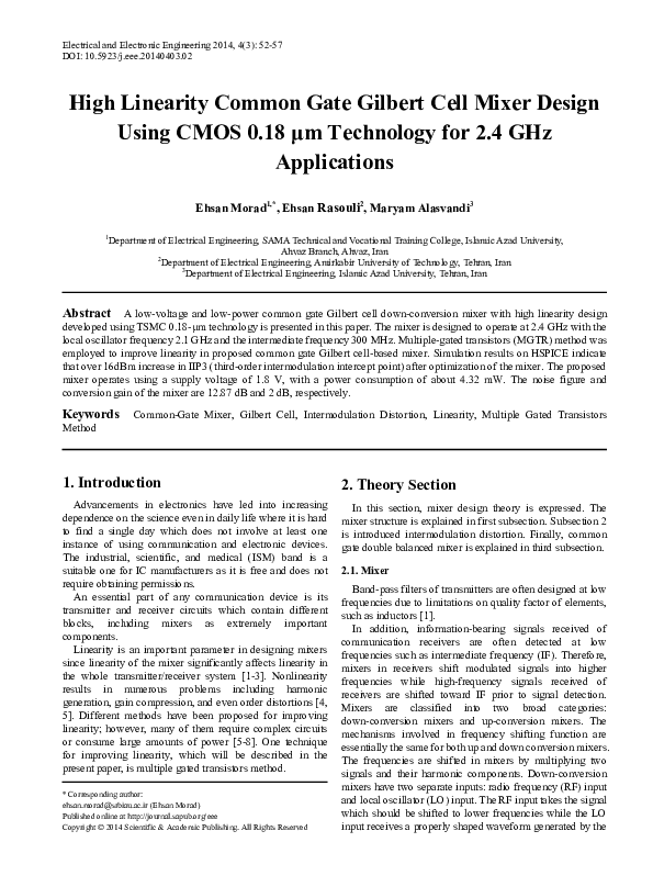 (PDF) High Linearity Common Gate Gilbert Cell Mixer Design Using CMOS 0 ...