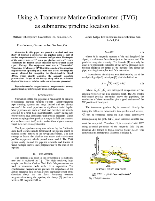 (PDF) Using a transverse marine gradiometer (TVG) as submarine pipeline ...