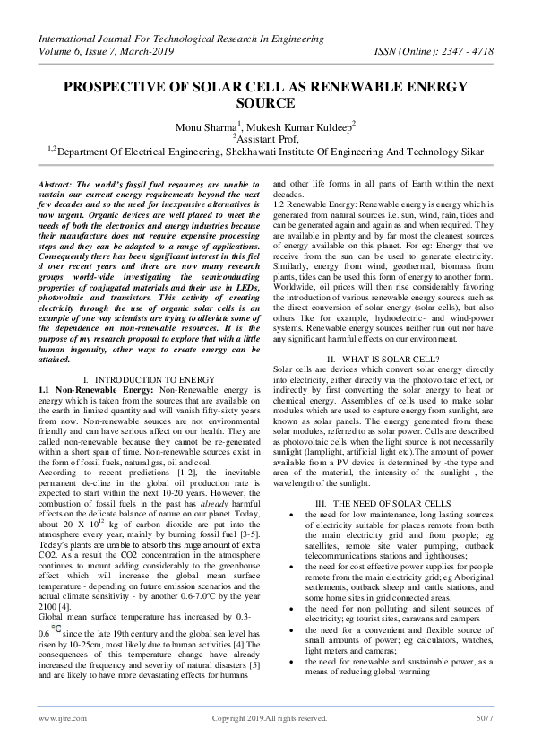 (PDF) Prospective of Solar Cell as Renewable Energy Source
