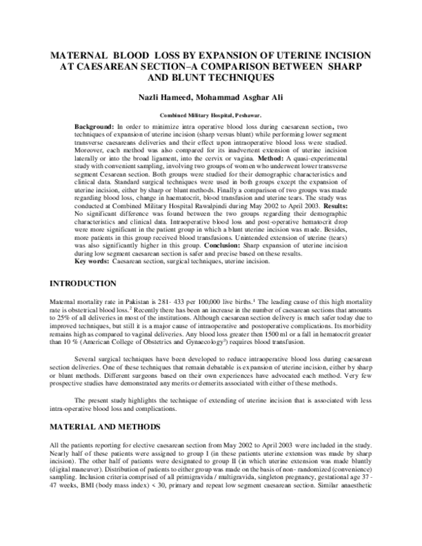 (PDF) Maternal blood loss by expansion of uterine incision at caesarean ...