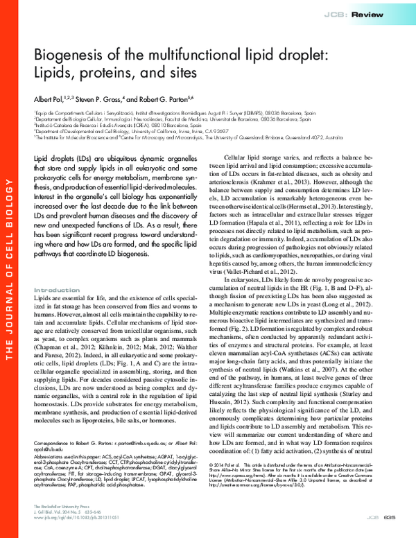 (PDF) Biogenesis of the multifunctional lipid droplet: Lipids, proteins ...