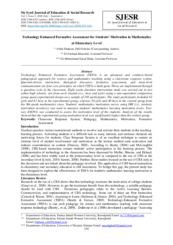 (PDF) Technology Enhanced Formative Assessment for Students Learning in ...