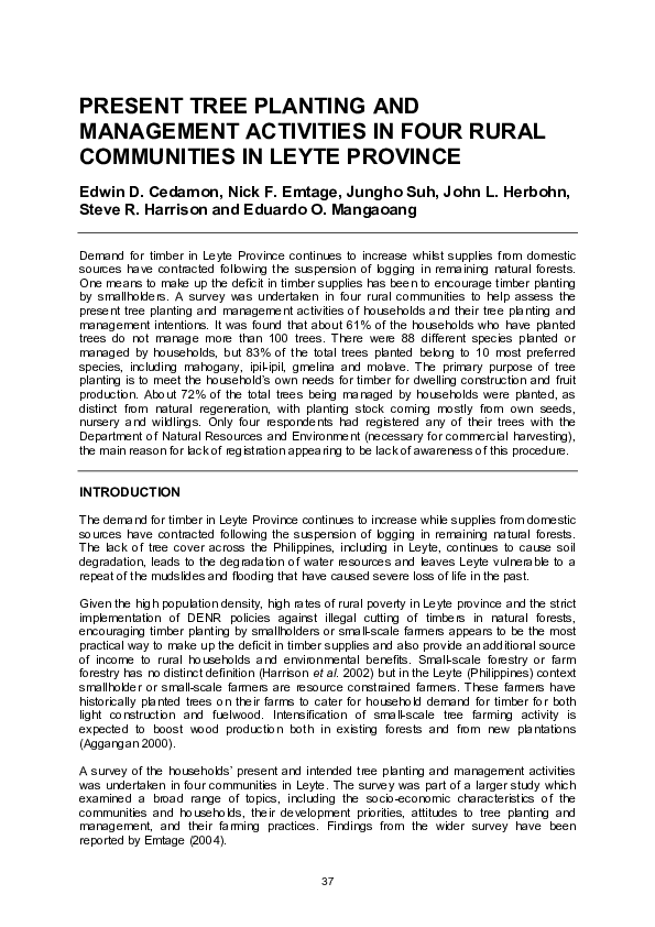 (PDF) Present tree planting and management activities on four rural communities