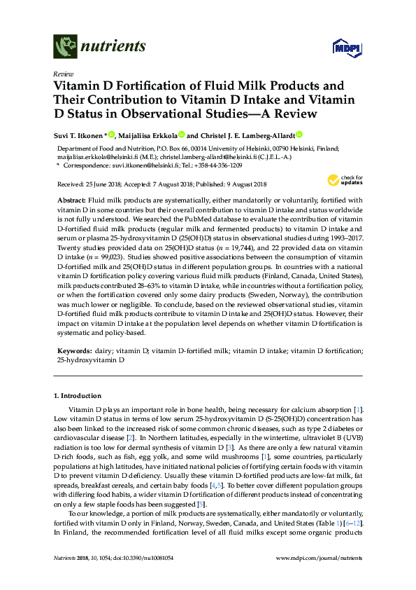 (PDF) Vitamin D Fortification of Fluid Milk Products and Their ...