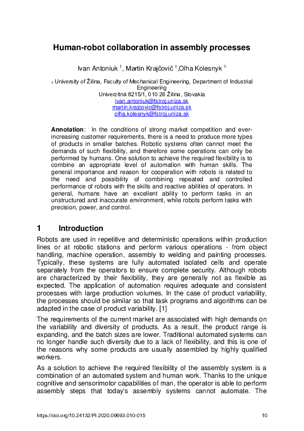 (PDF) Human Robot Collaboration in Assembly Processes