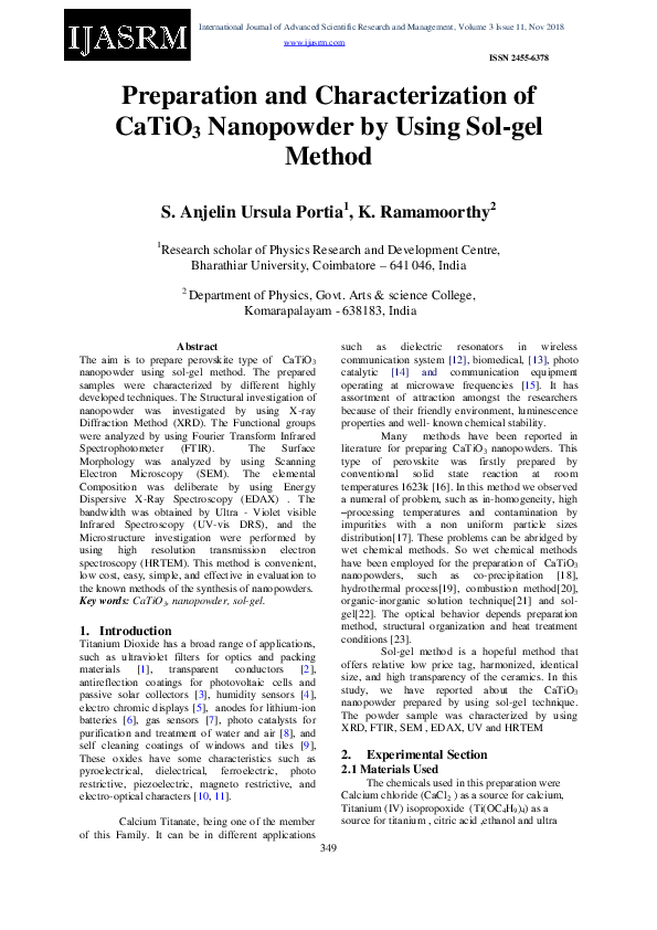 (PDF) Preparation and Characterization of CaTiO 3 Nanopowder by Using ...